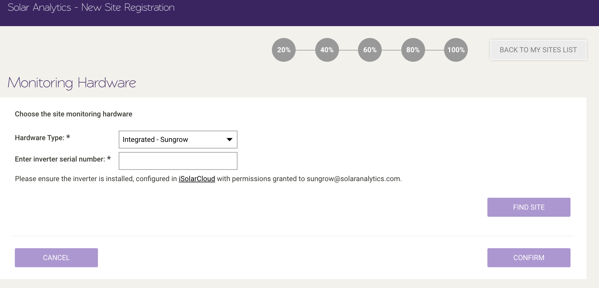 Sungrow with Solar Analytics - Site Registration