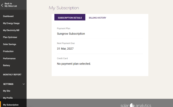 Solar Analytics Subscription Invoice Download